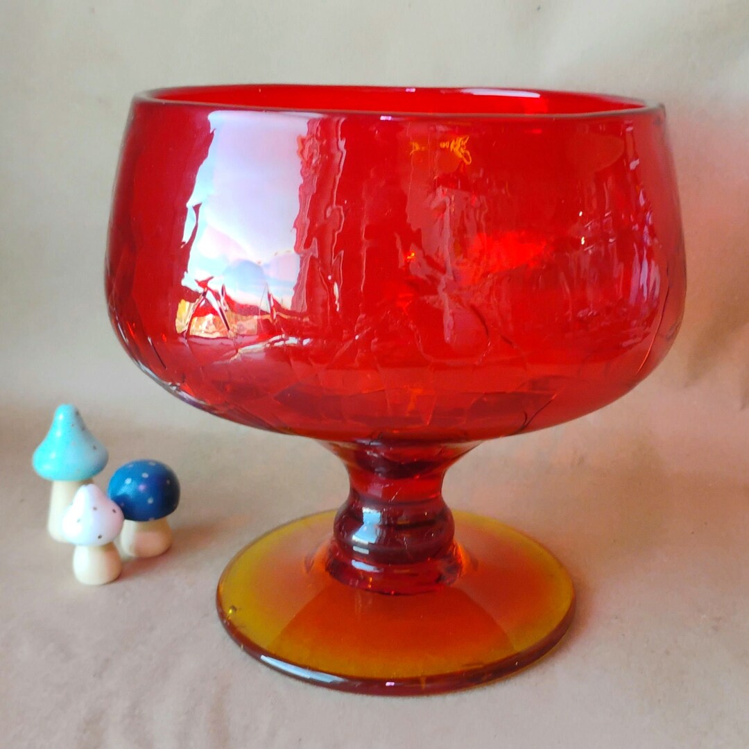 Vintage Blenko 629S Compote or Pedestal Bowl Tangerine Crackle - Etsy
