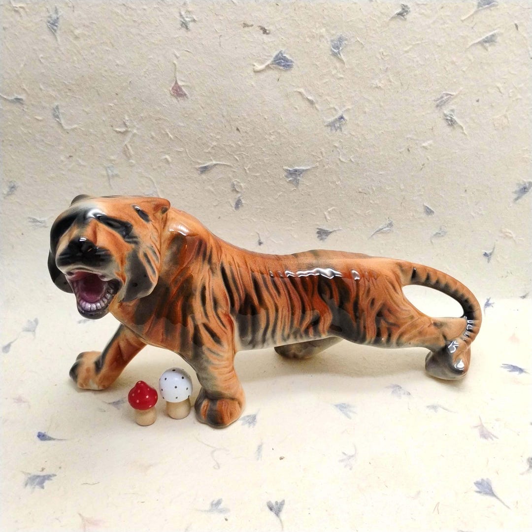 Vintage 11" MCM Tiger Figurine - Mid Century Kitsch Ceramic - Etsy