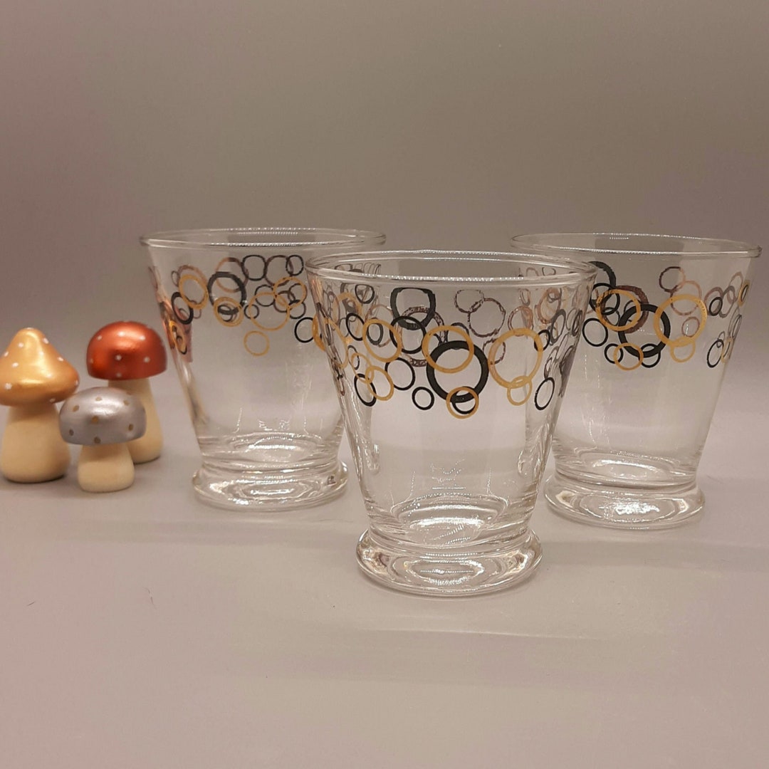 Vintage MCM Cocktail Glasses 4 Oz - Gold & Black Bubbles or Circles - Etsy