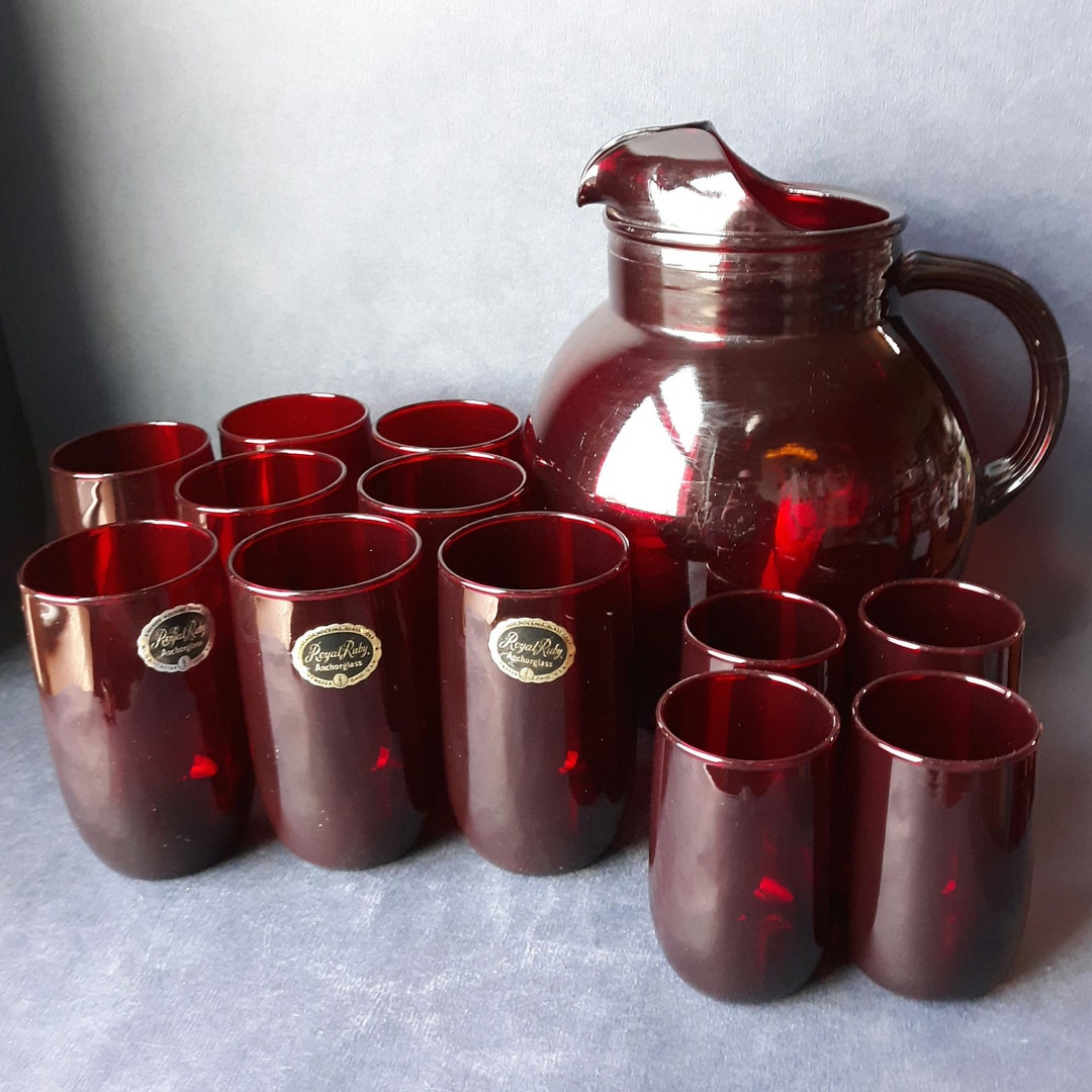 13 Pc Royal Ruby Red Pitcher & Glass Set - Etsy