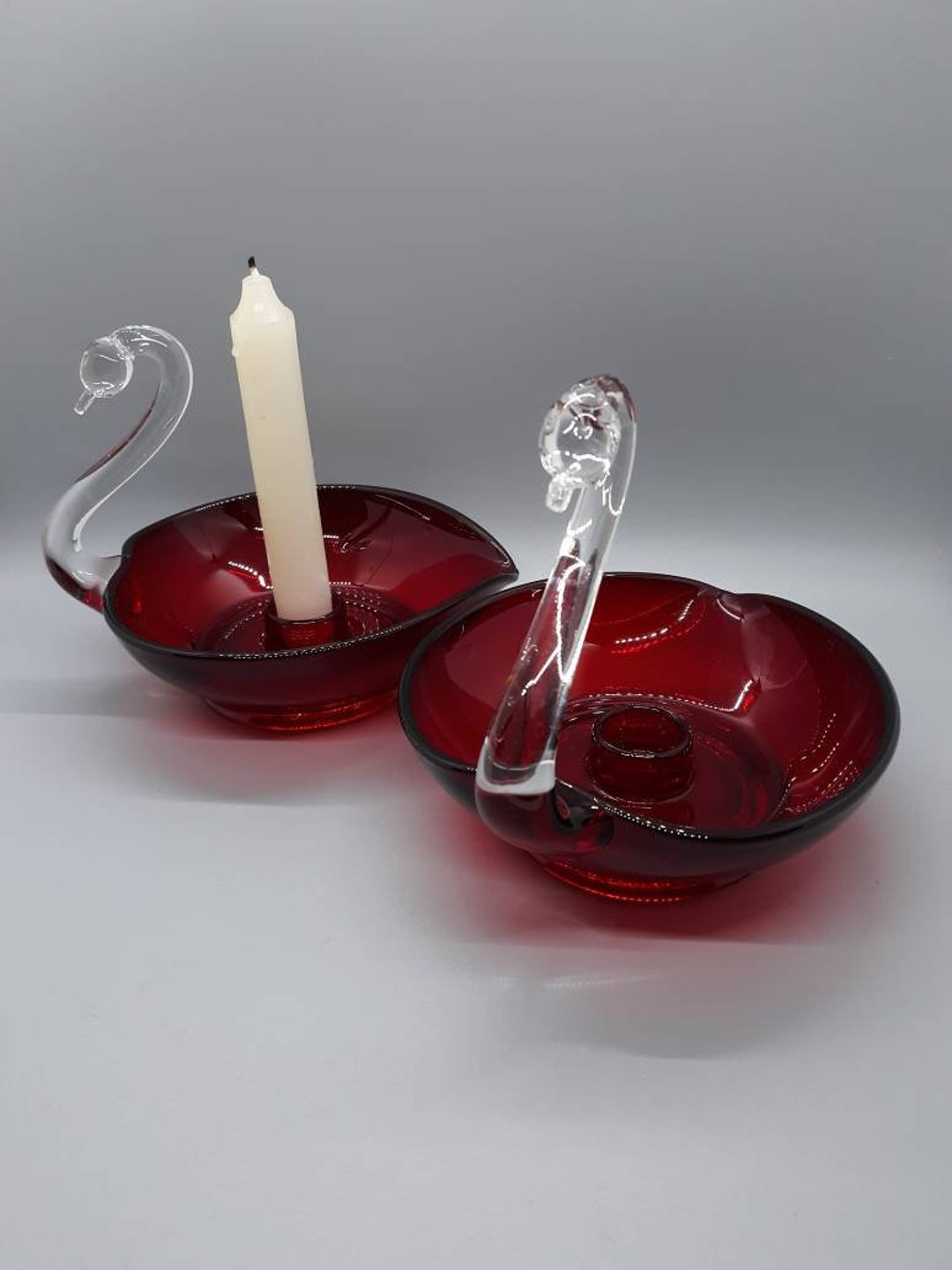 Vintage New Martinsville Viking Glass Swans Candleholders Ruby Red - Etsy