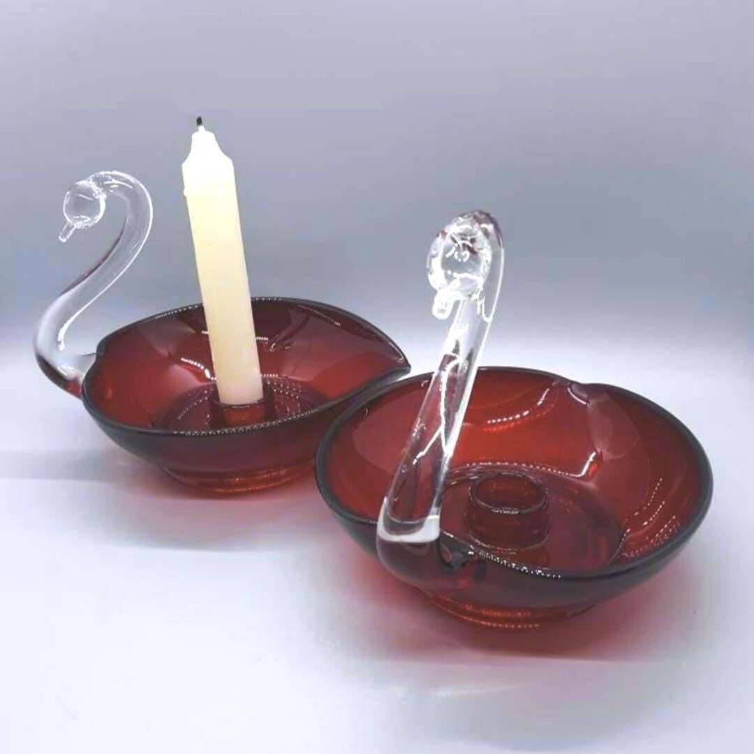 Vintage Viking New Martinsville Glass Swans Candleholders - Ruby Red - Etsy