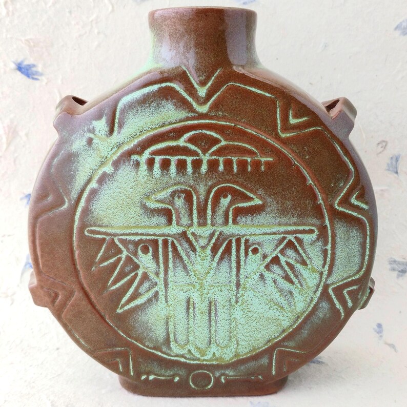 Vintage Frankoma #59 Thunderbird Canteen Flask Vase Prairie Green - Etsy