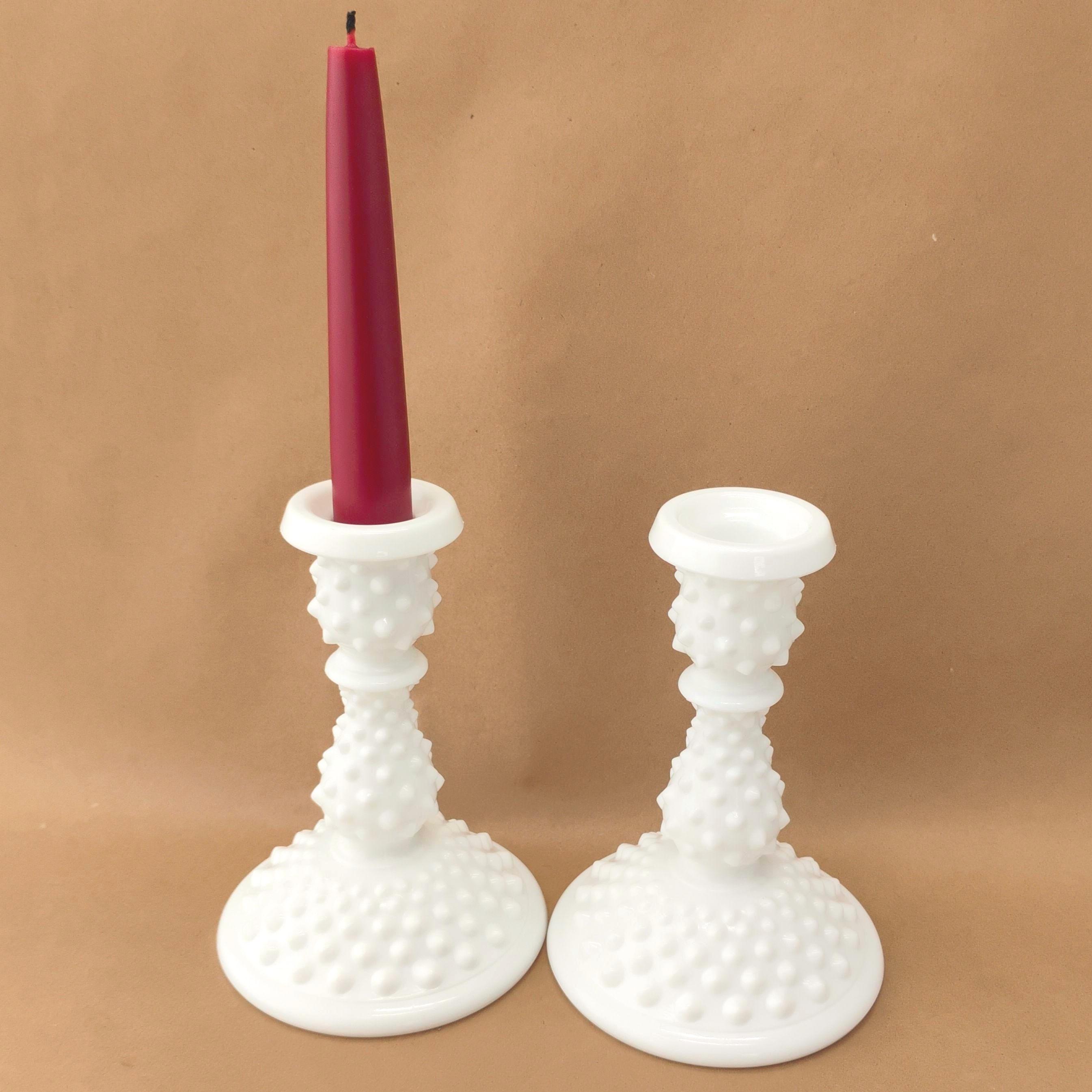 Vintage Fenton #3674 Candlestick Holders - Milk Glass Hobnail Pre-1970 ...