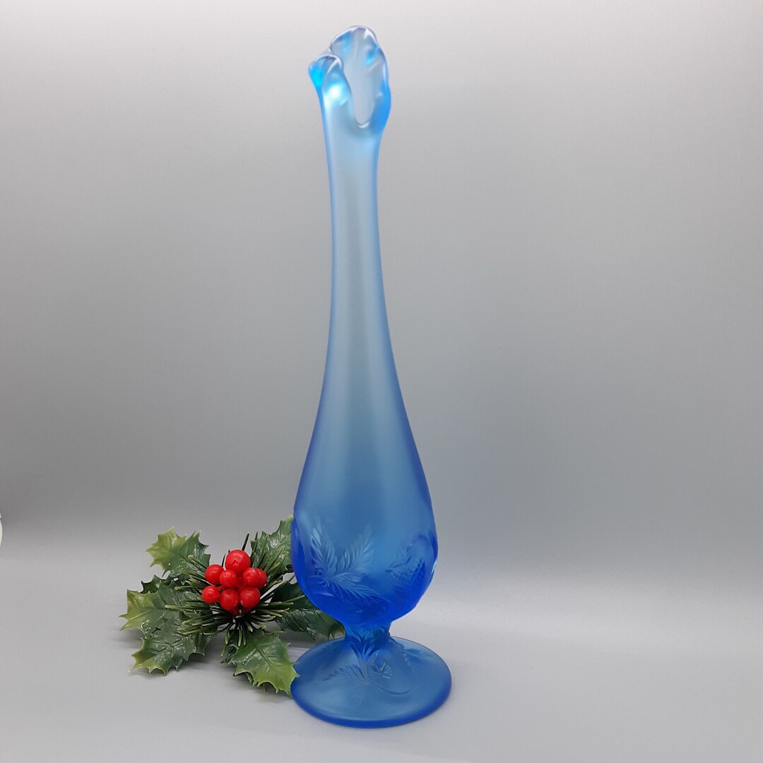 Vintage Fenton Inverted Strawberry Stretch Bud Vase - Satin Blue - Etsy