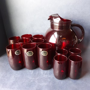13 Pc Royal Ruby Red Pitcher & Glass Set - Etsy