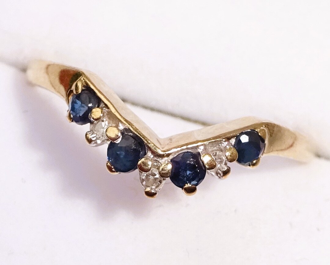 9ct Gold Sapphire & Diamond Wishbone Ring, Size O1/2 - Etsy