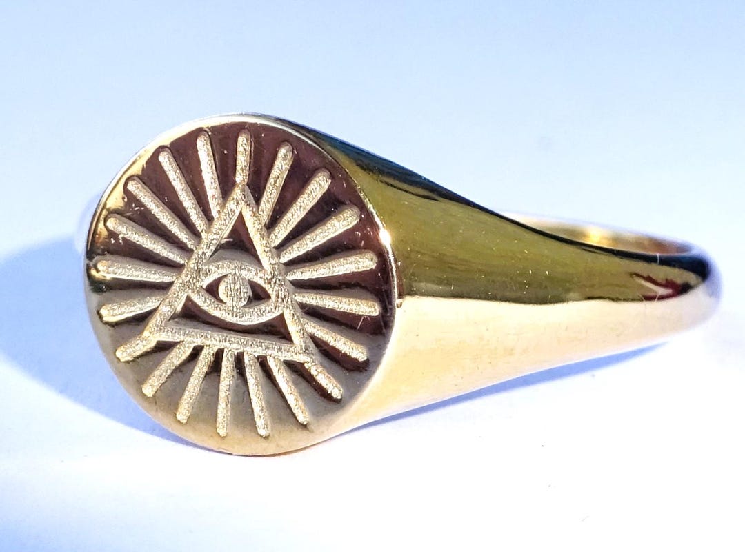 9ct Gold Illuminati All Seeing Eye Round Signet Ring, Size Q1/2 - Etsy