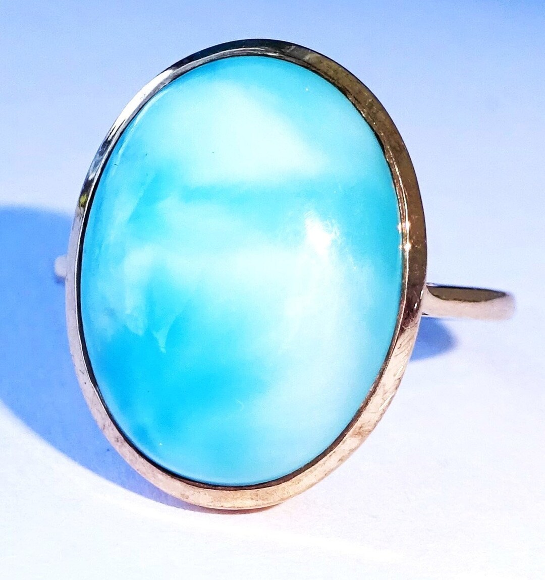 Large 9ct Gold & Sky Blue Larimar Statement Ring, Size N1/2 - Etsy