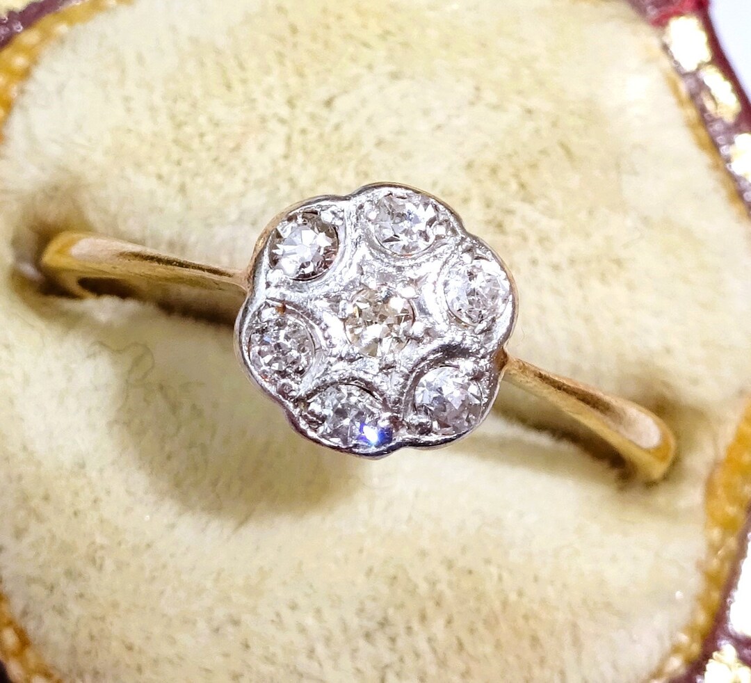 Antique Art Deco 18ct Gold, Platinum & Diamond Daisy Ring, Size M1/2 - Etsy