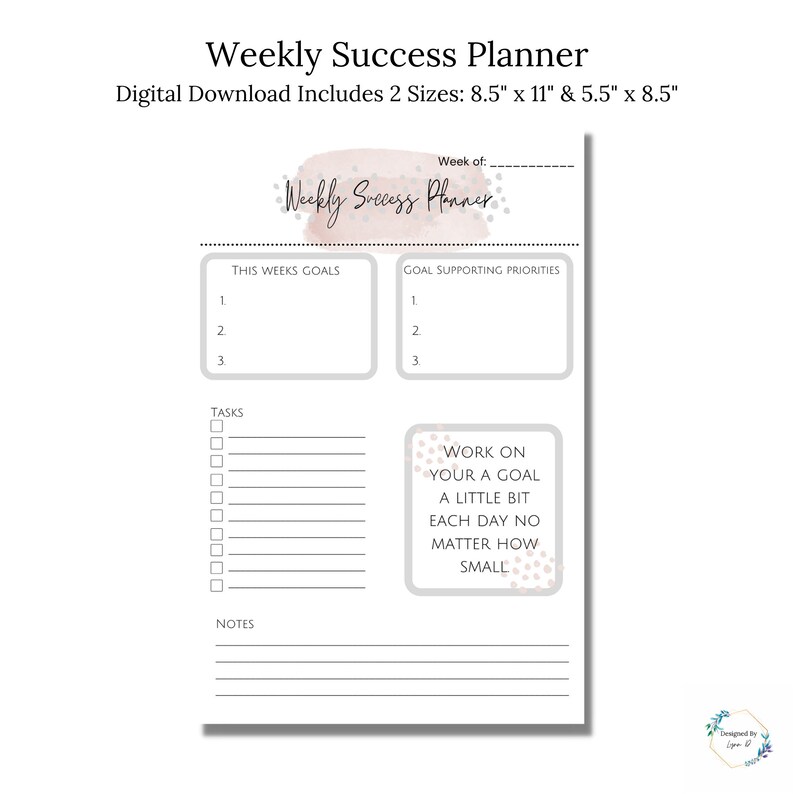 Weekly Success Planner | Digital Planner | Printable Weekly Planner ...
