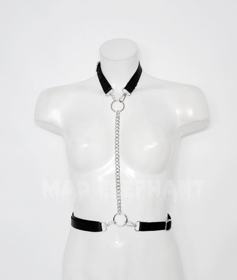 Genuine Leather or Nylon Chest Harness With Chain Waist Belt - Etsy