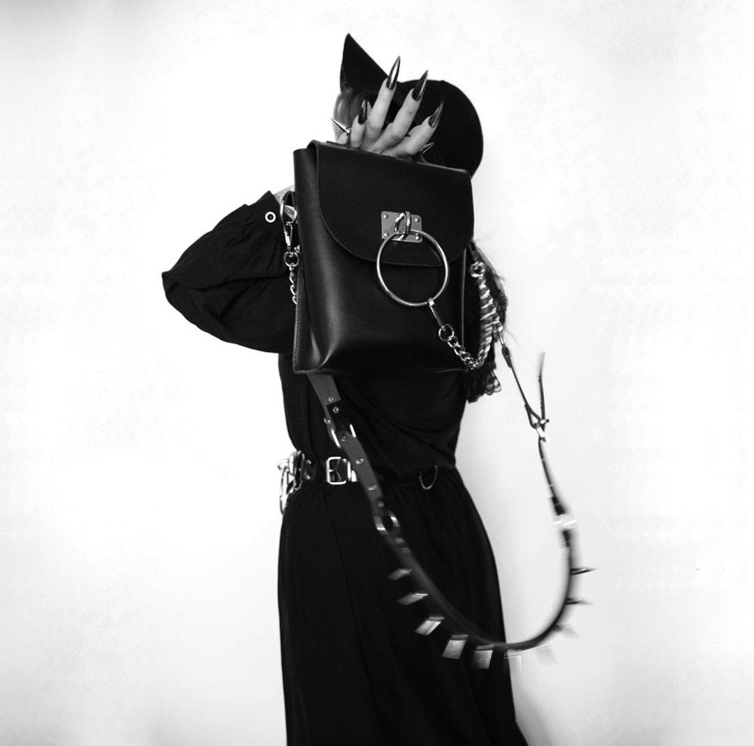 Leather Crossbody Bag With Spiked Handle / Shoulder Purse With - Etsy