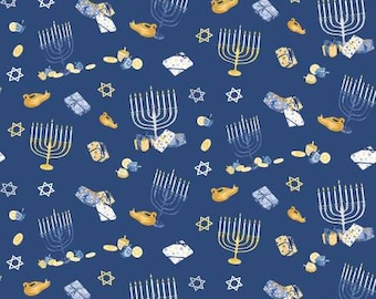 Hanukkah Menorah Fabric Menorahs Hanukkah Blue on White by ...