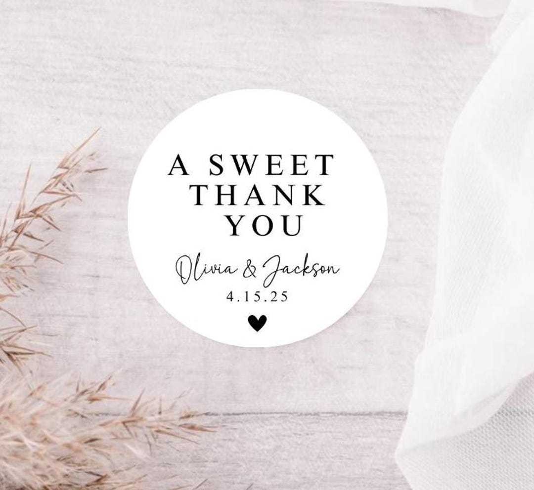 A Sweet Thank You Wedding Stickers Name Labels | Round Matte | Favor ...