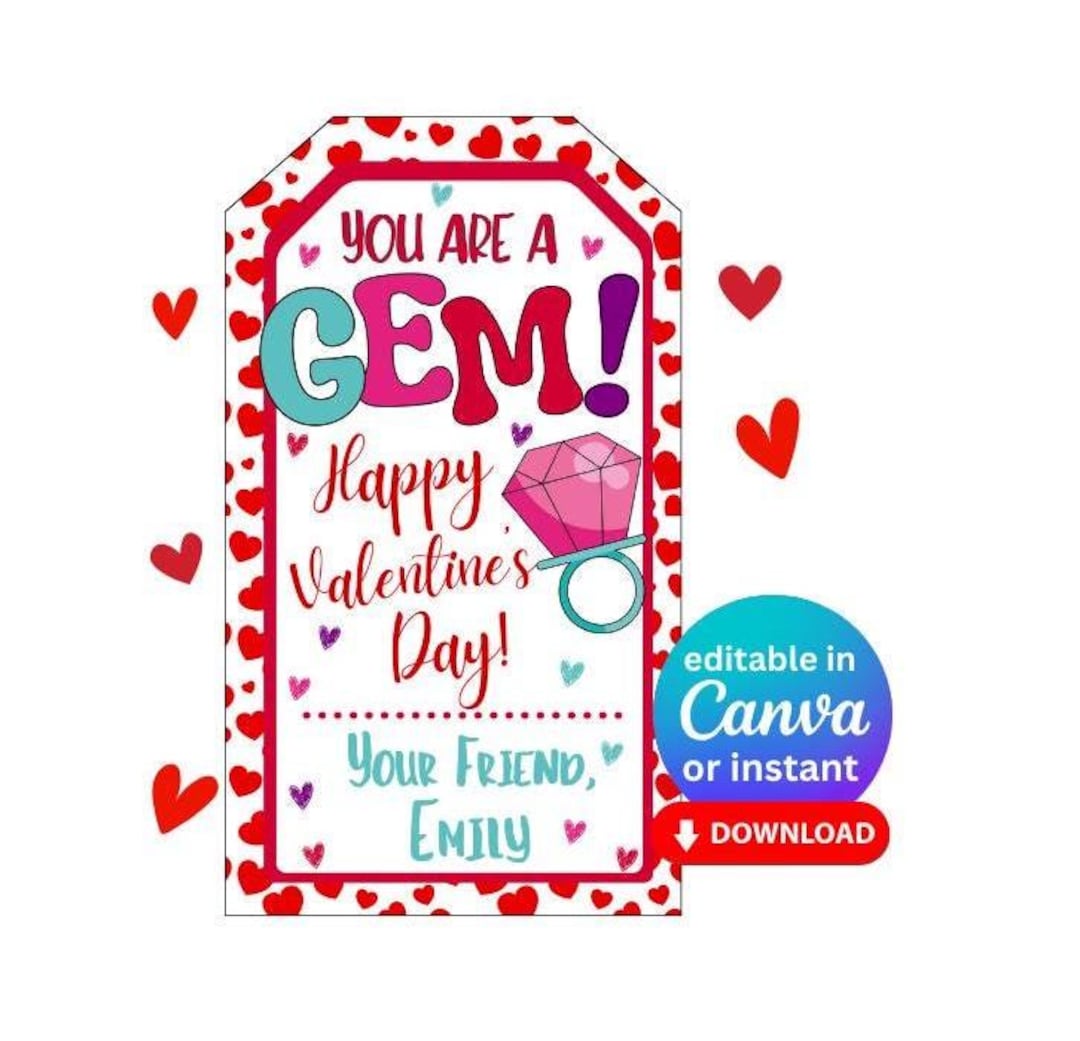 Digital Download You Are a Gem - Valentine's Day Gift Tags Canva ...