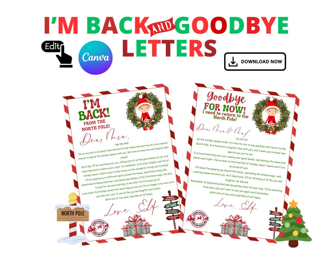 Buy Editable Elf Hello & Goodbye Letters Canva Template Access Online ...
