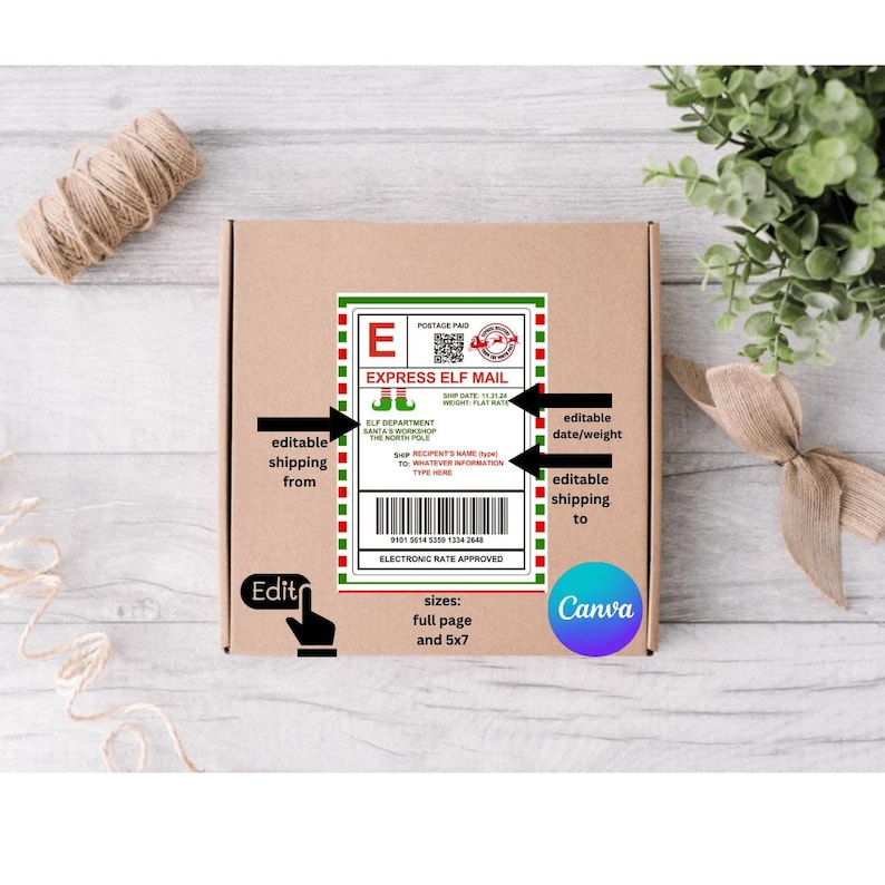 Elf Arrives Editable Shipping Label | Customizable Package Labels ...