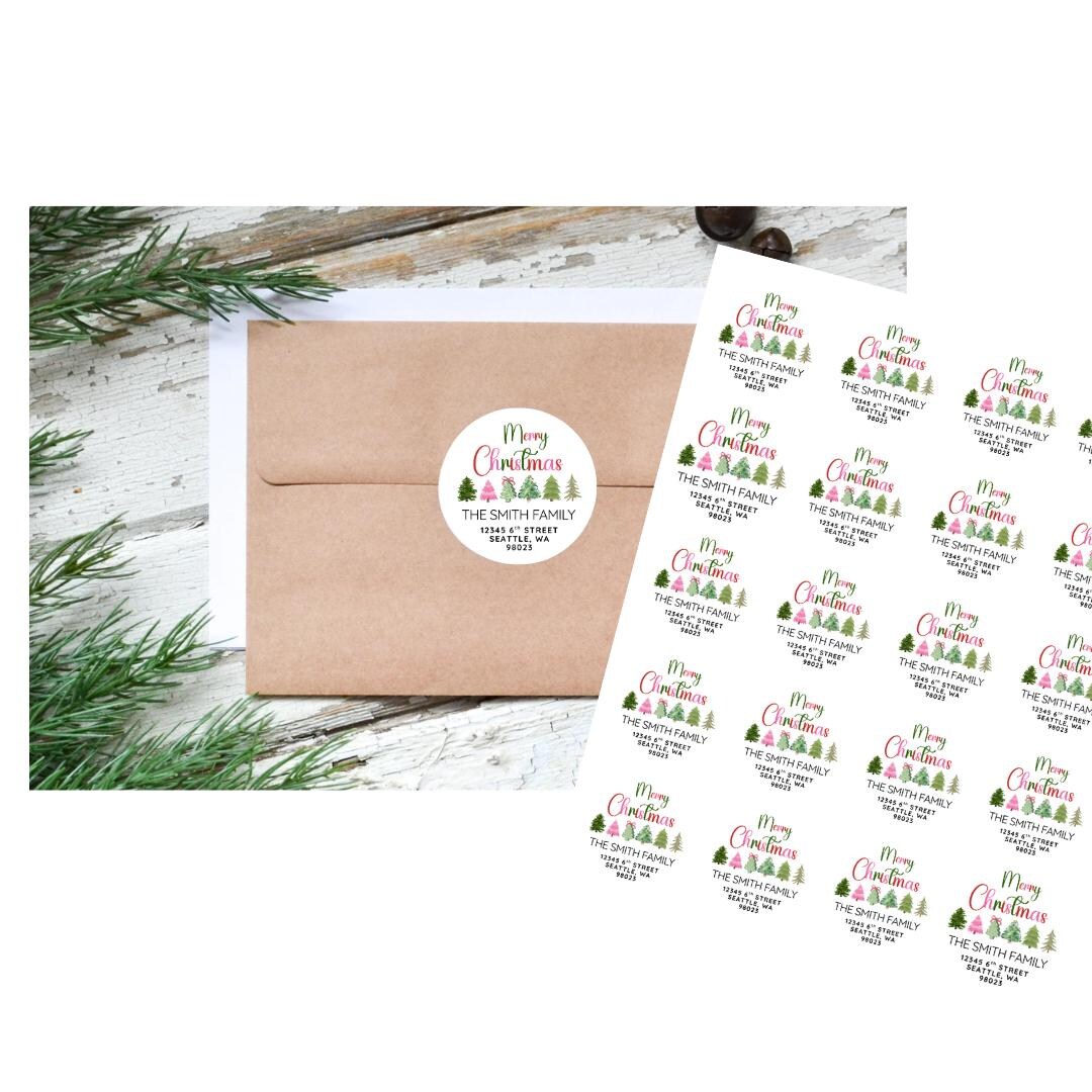 Christmas Address Labels – 2 Inch Round Holiday Stickers – Merry ...