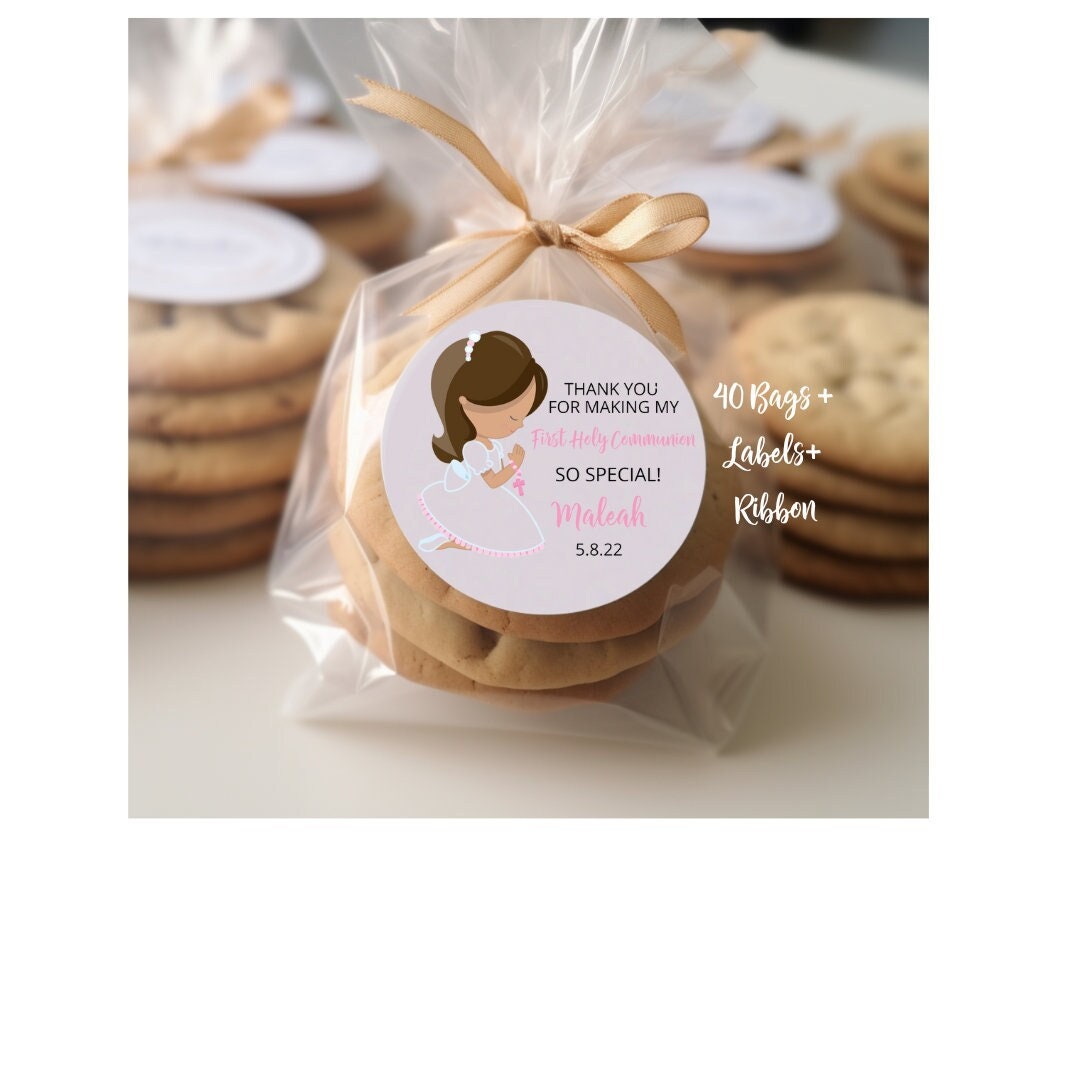 40 First Communion Labels Bags Ribbon - Etsy