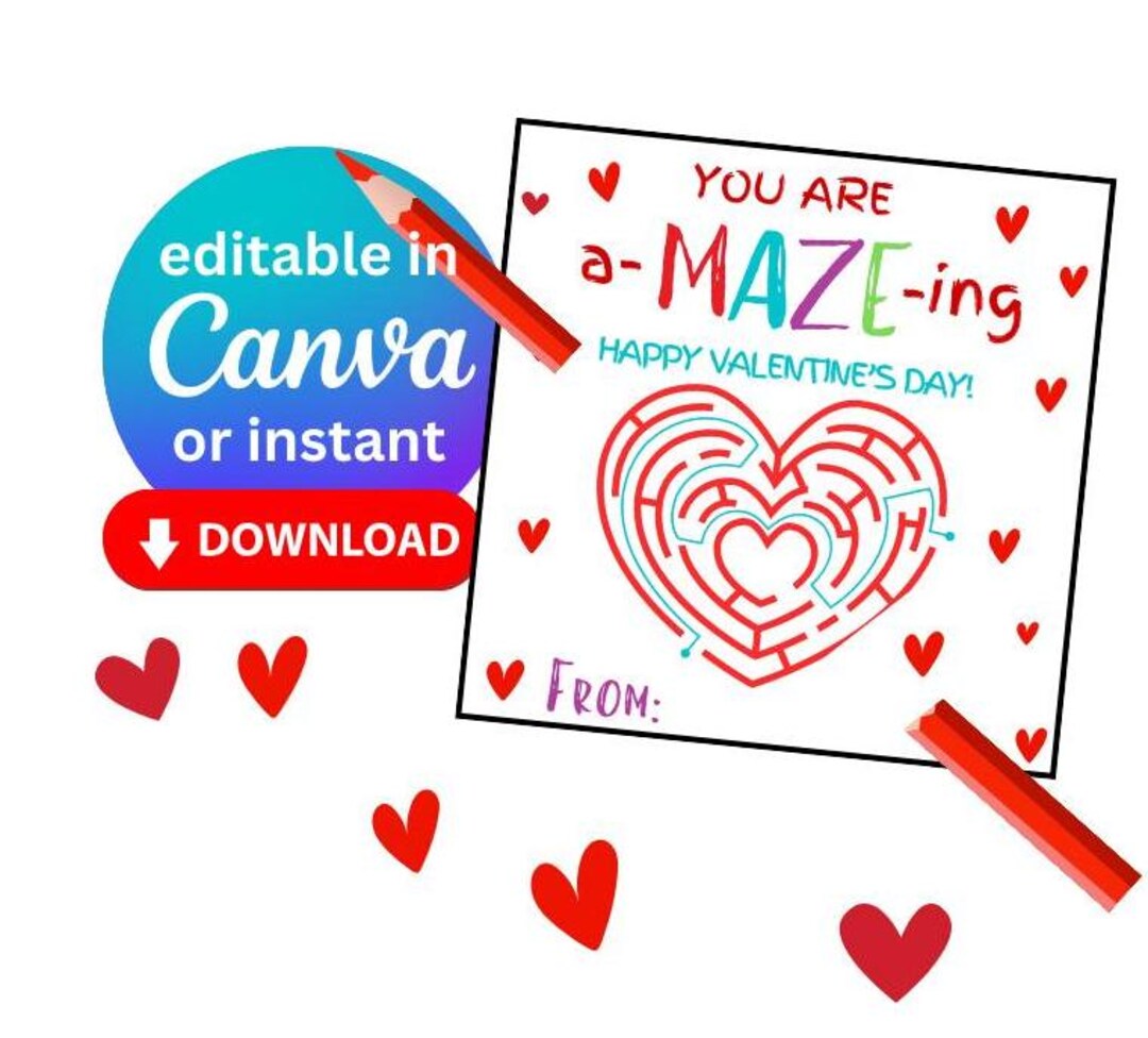 Digital Download: "you Are A-maze-ing" Valentine Cards Template With ...