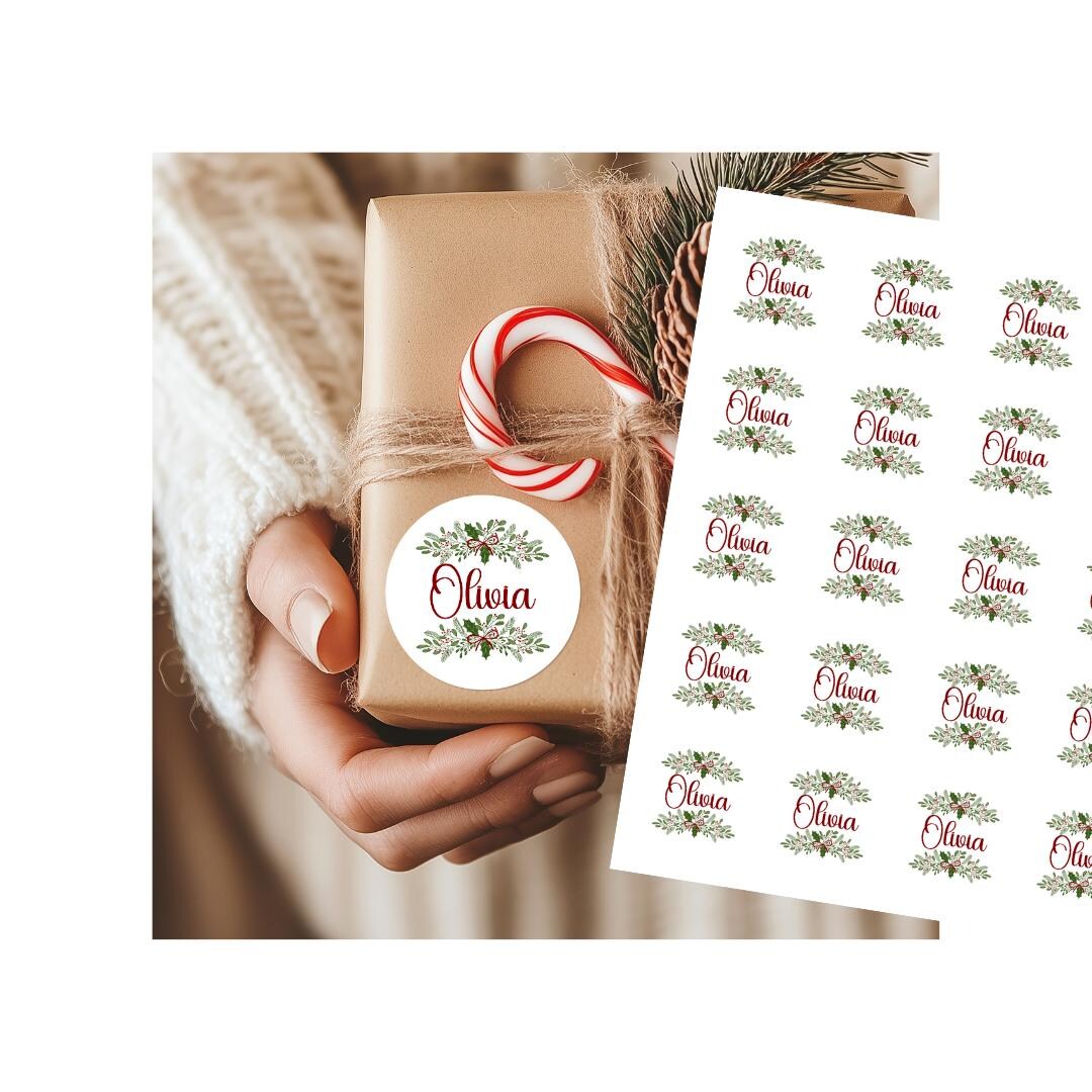 Personalized Holly Stickers - Custom Christmas Stickers - 20 Matte 2 ...
