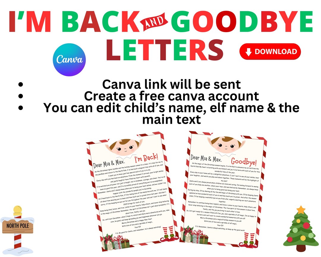 Editable Elf Hello & Goodbye Letters Canva Template Access - Etsy