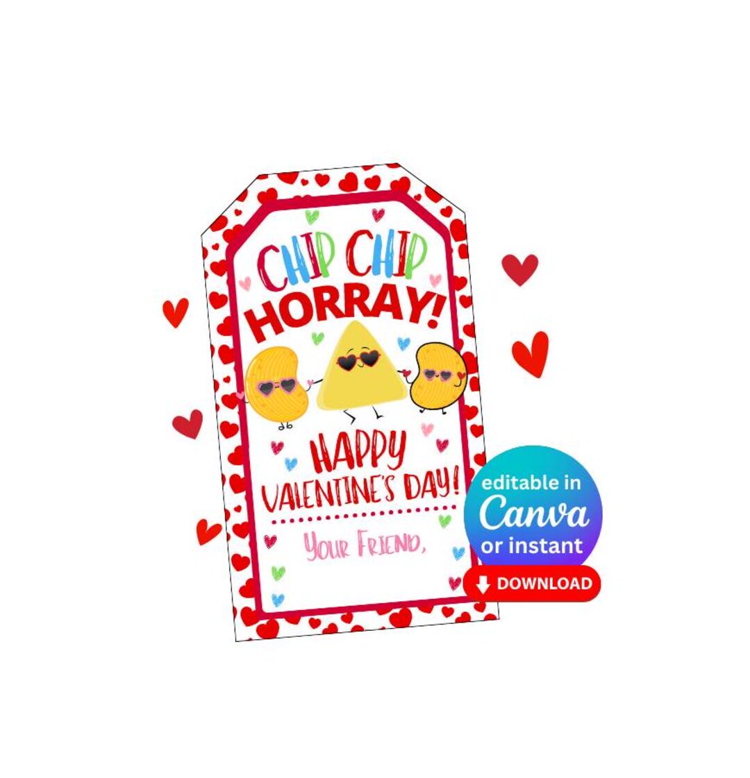 Digital Download Chip Chip Hooray Valentine's Day Gift Tags Canva Link ...