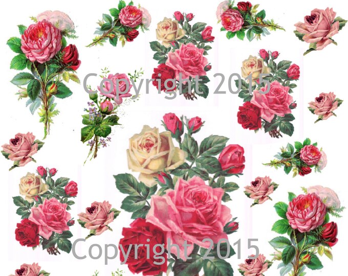 Victorian Pink Roses Collage Sheet 8.5 X 11 Printed Sheet - Etsy