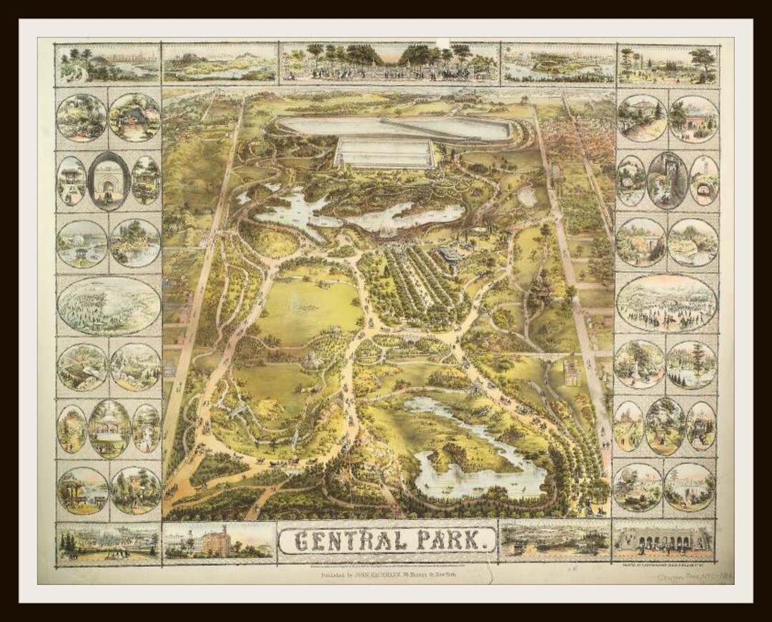 Printed Vintage Central Park Map Poster Art Image Reproduction, Printed ...