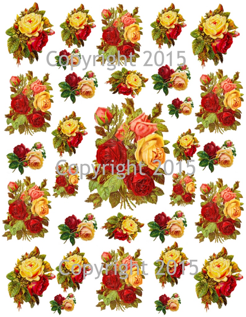 Victorian Red and Yellow Roses Collage Sheet 8.5 x 11 Printed | Etsy
