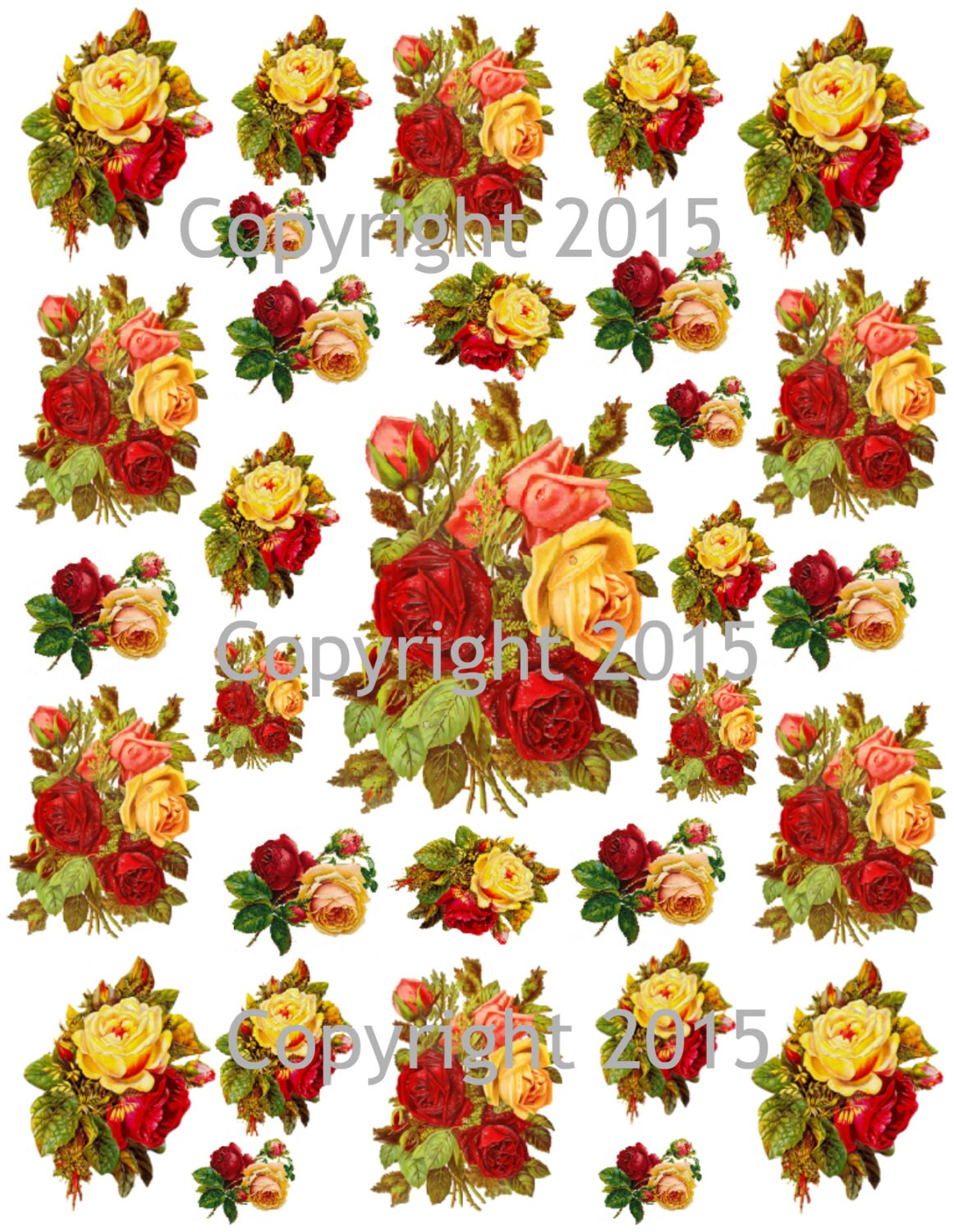 Victorian Red and Yellow Roses Collage Sheet 8.5 x 11 Printed | Etsy