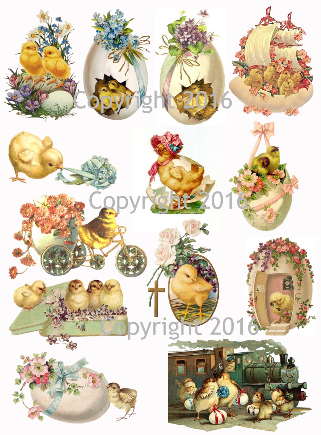 Printed Vintage Victorian Easter Chicks and Eggs Collage Sheet - Etsy