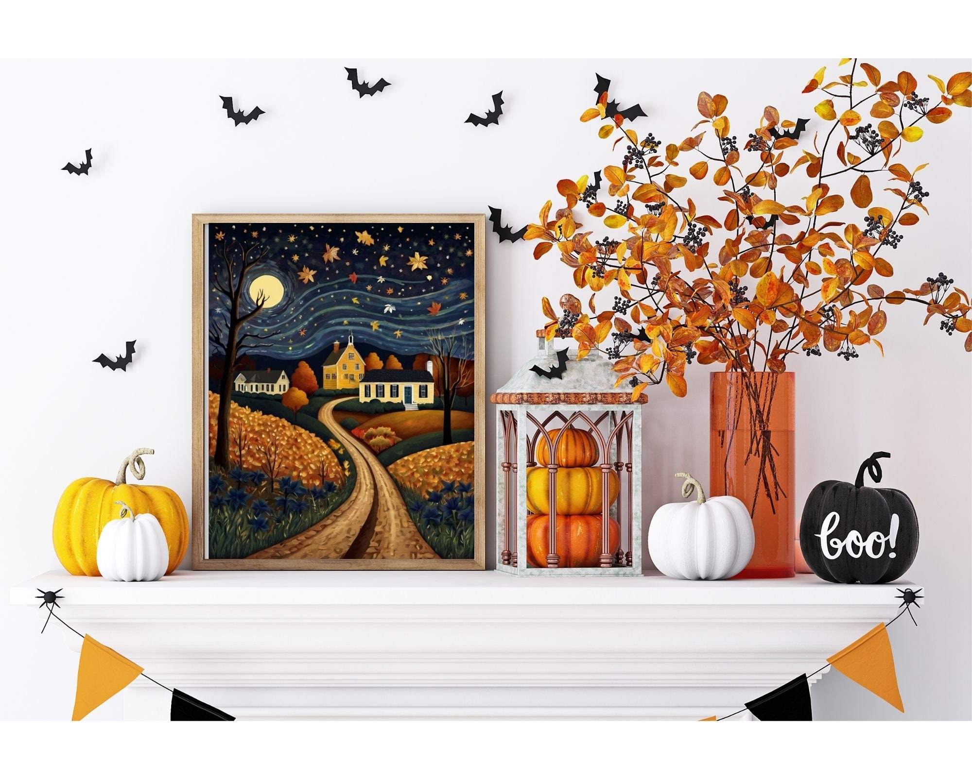 Printed Americana "colonial Autumn Night 2", American Folk Art, Museum ...
