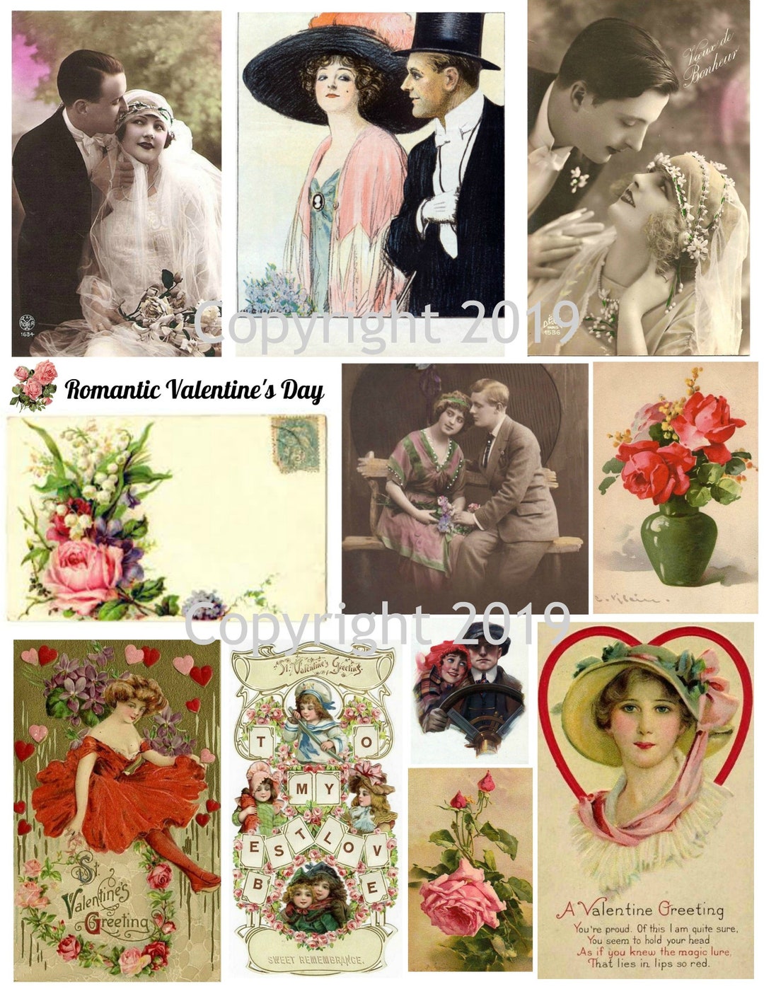 Printed Vintage Romantic Valentine Collage Sheet #109 8.5 X 11 Printed ...