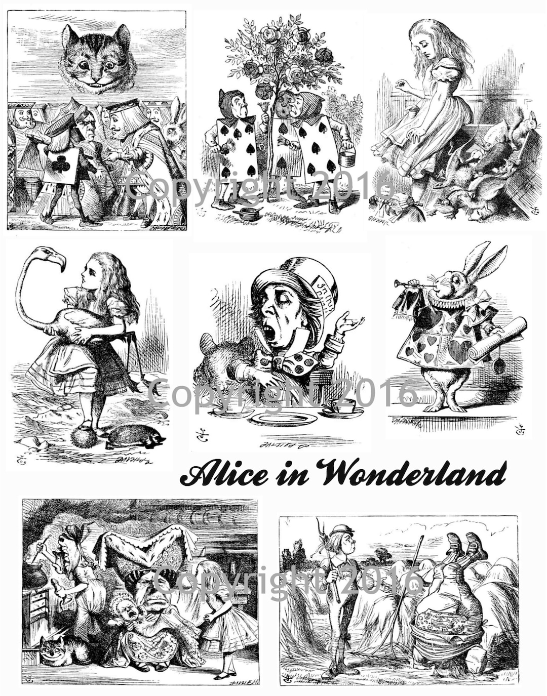 Printed Vintage Victorian Alice in Wonderland Illustrations by John ...