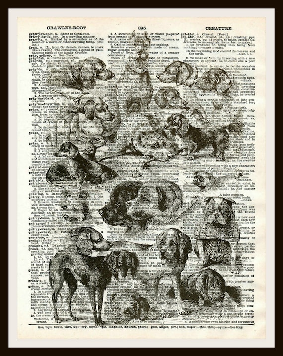 Dogs Art Print Reproduction Ephemera Dictionary Background Art - Etsy