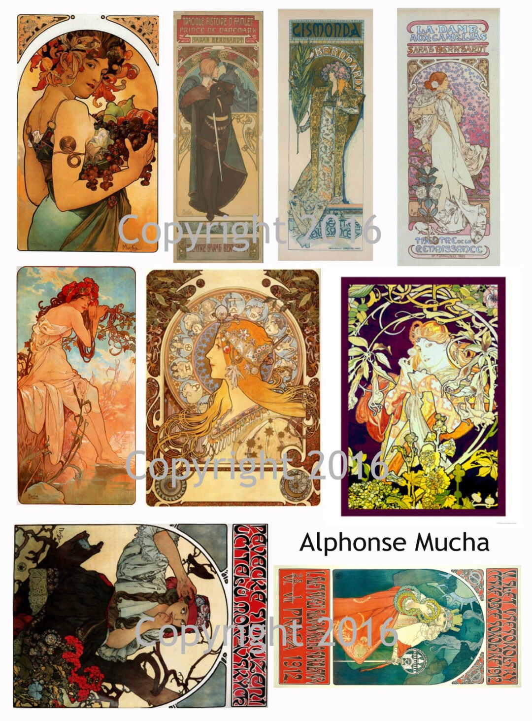 Printed Vintage Alphonse Mucha Collage Sheet # 104, 8.5 X 11 Printed ...