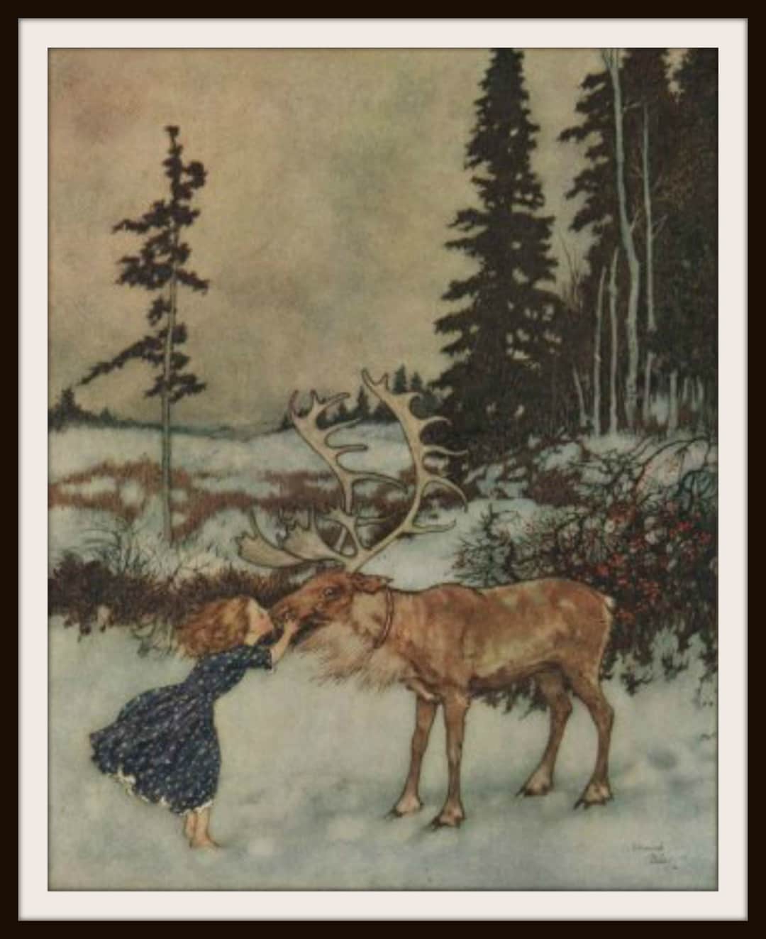 Gerta and the Reindeer Printed Vintage Art Reproduction by Edmund Dulac ...
