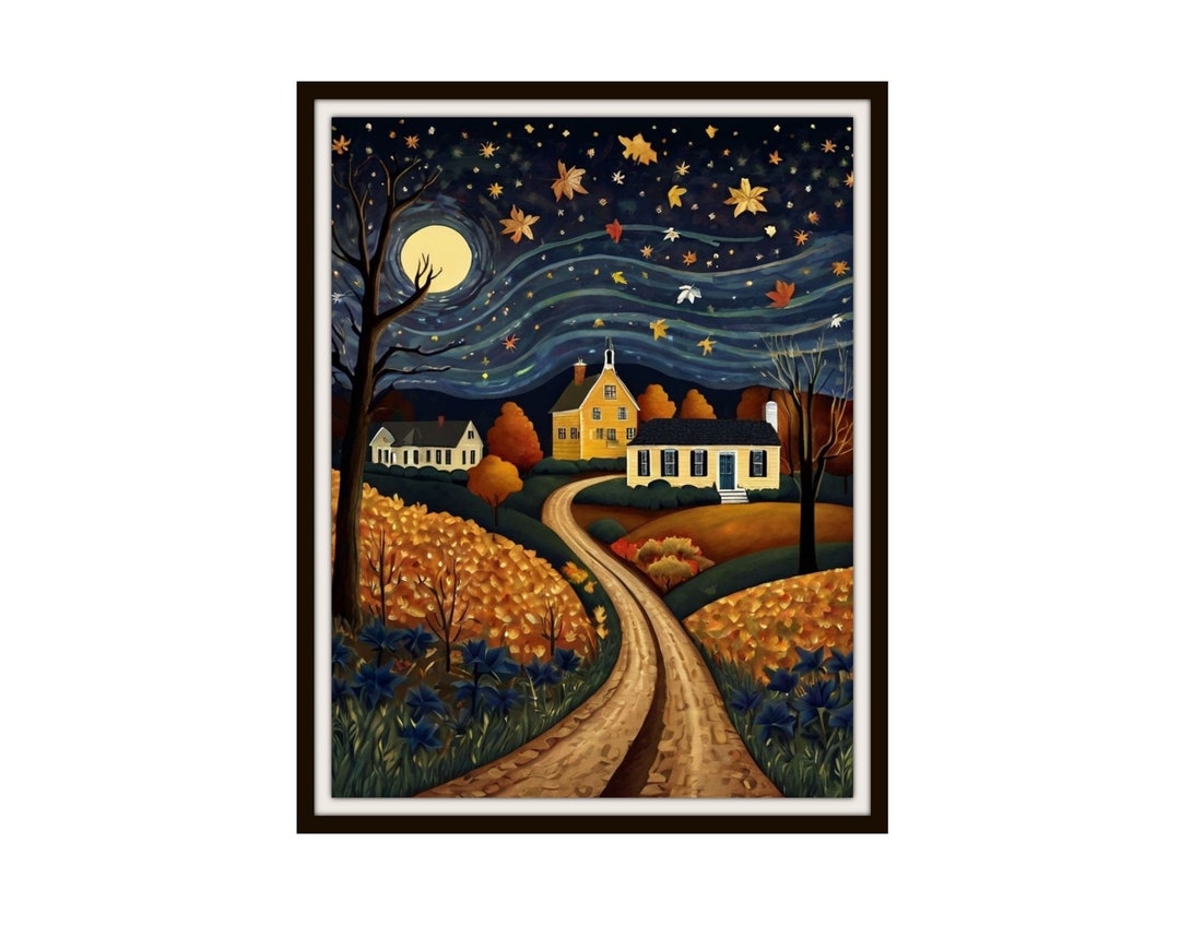 Printed Americana "colonial Autumn Night 2", American Folk Art, Museum ...
