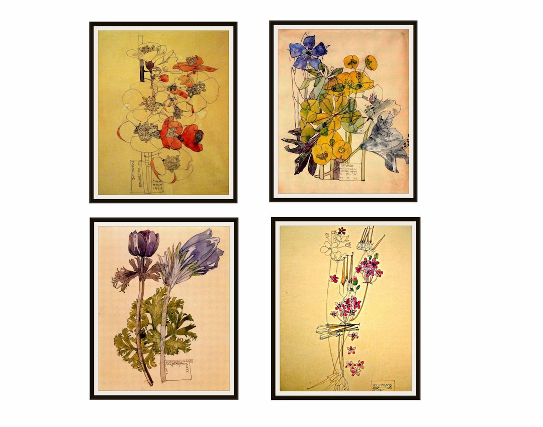 Set of 4 Vintage Charles Rennie Mackintosh Art Print Giclee Fine Art ...