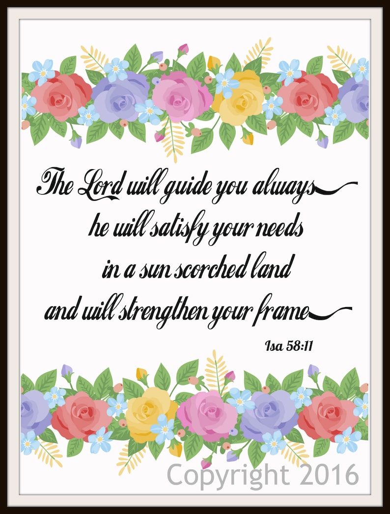 Scripture Art Print Poster the Lord Will Guide You Always, Wall Decor ...