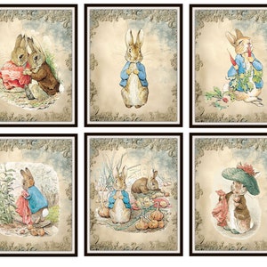 Set of 6 Beatrix Potter "peter Rabbit" Antique Background Giclee Art ...
