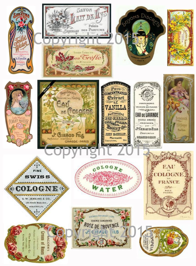 Printed Vintage French Victorian Perfume Label Collage Sheet - Etsy