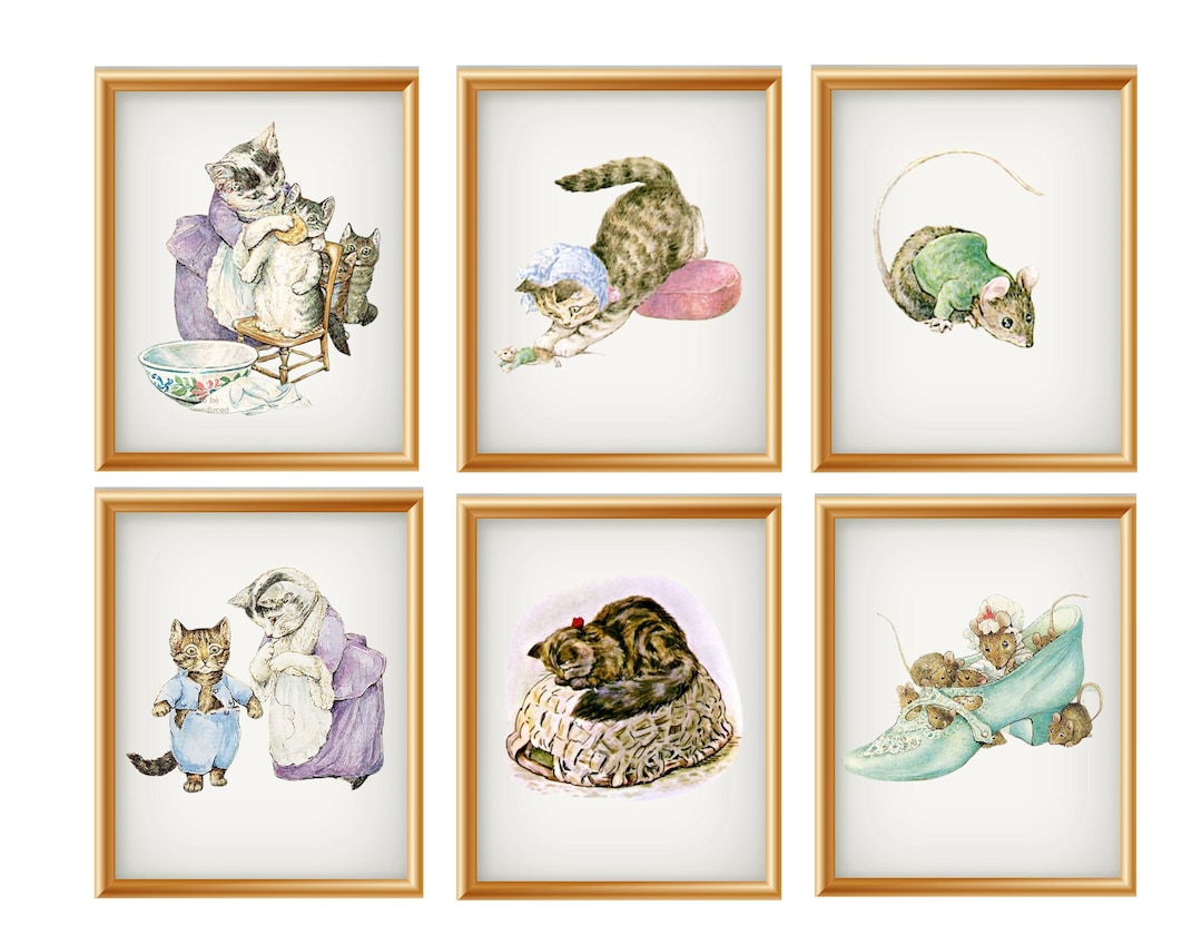 Set of 6 Beatrix Potter " Cats and Mice" Giclee Art Print Reproductions ...