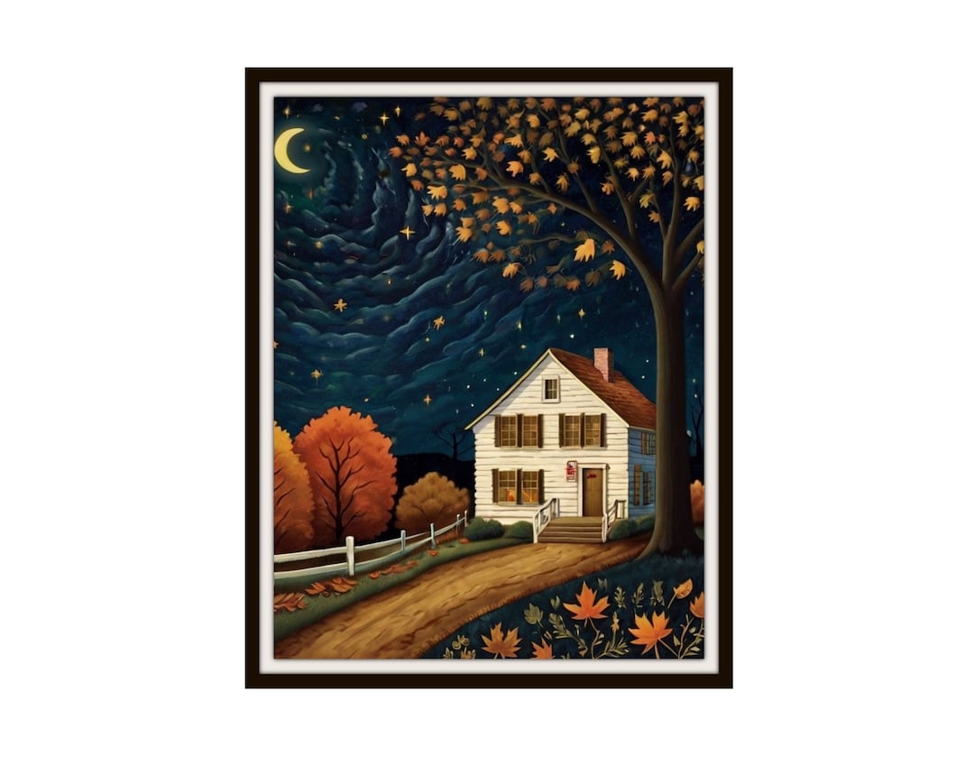 Printed Americana "colonial Autumn Night", American Folk Art, Museum ...