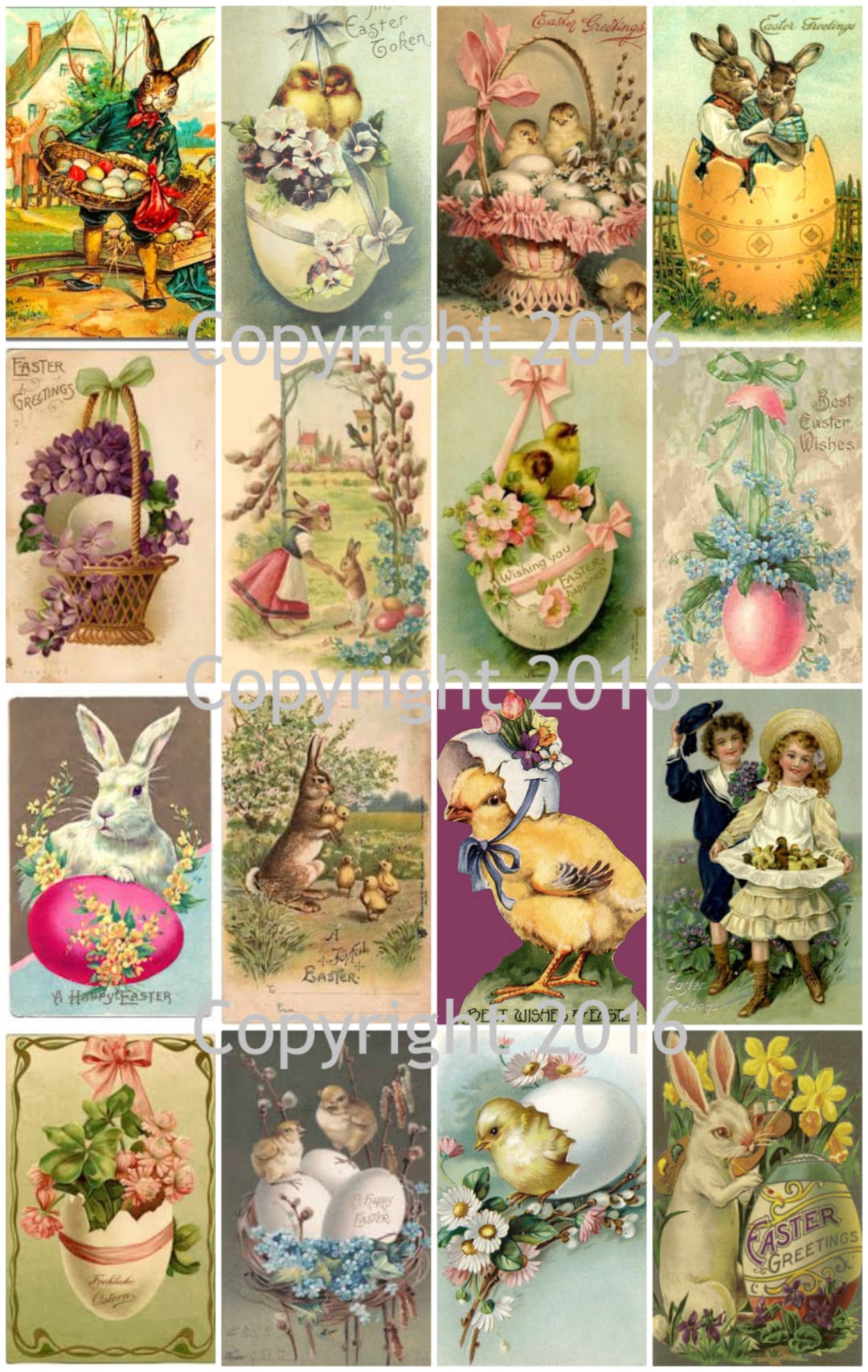 Printed Vintage Victorian Easter Cards Collage Sheet # 103, 8.5 X 11 ...