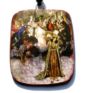 Belle Among the Parrots Reversible Pendant. Vintage Image by Arthur ...