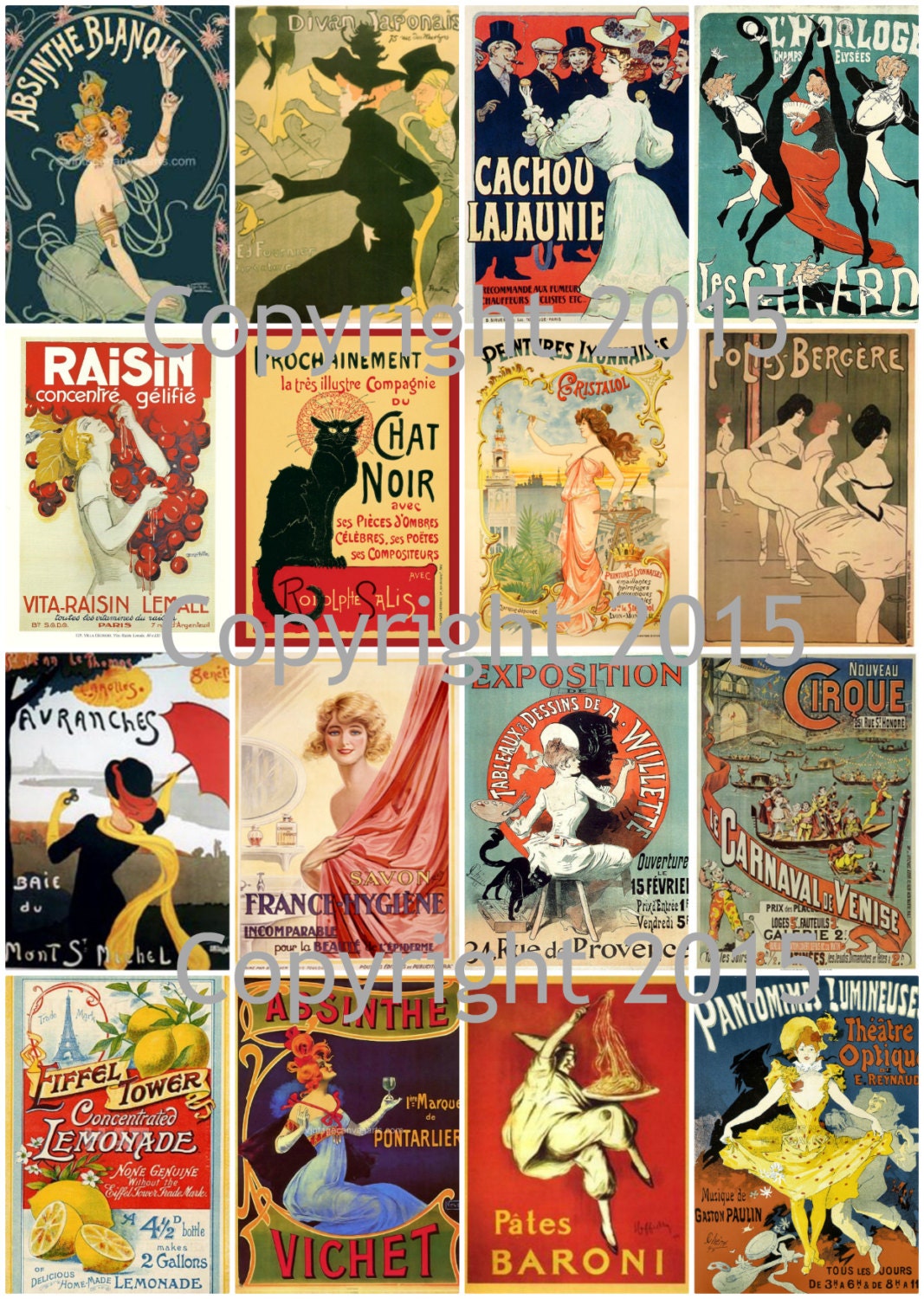Printed Vintage French Posters Collage Sheet 102 8.5 X 11 - Etsy