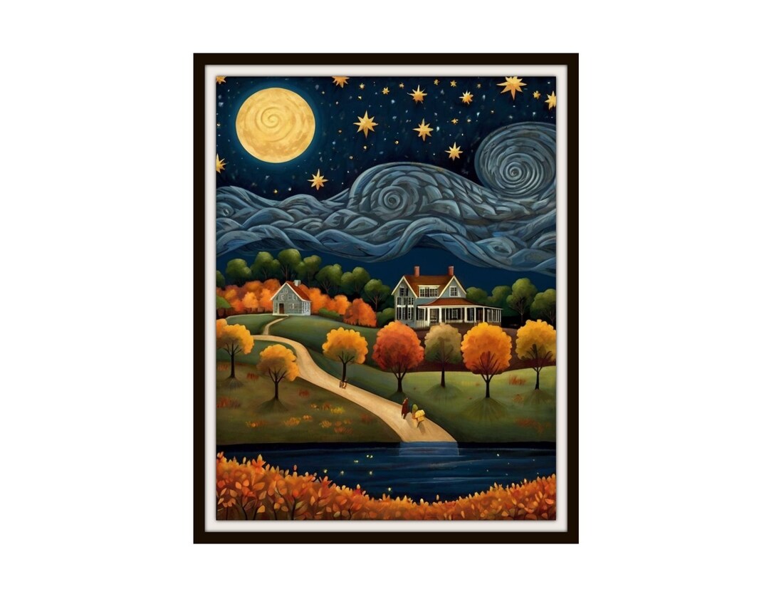 Printed Americana "colonial Autumn Night 2", American Folk Art, Museum ...